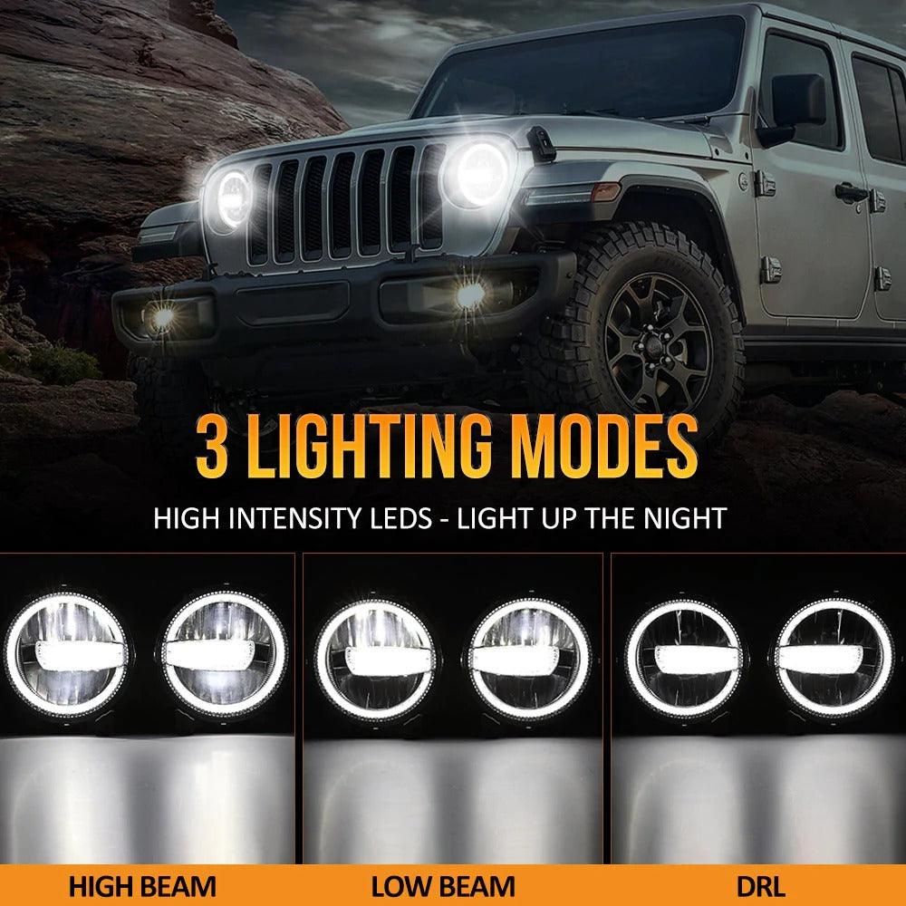 9 Inch 120W 9000 LM LED Headlights With Halo Ring DRL